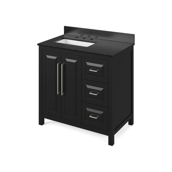 Cade Modern Black 36" Rectangle Sink Vanity, Left Offset with Black Gr ...
