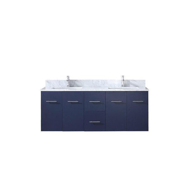 Amelie 60" Navy Blue Double Vanity | White Carrara Marble Top | White ...