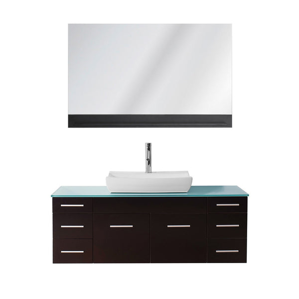 Virtu USA Biagio 55" Single Bathroom Vanity in Espresso with Aqua ...