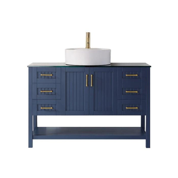 Vinnova Modena 48” Contemporary Royal Blue Single Sink Vanity w/ Glass ...